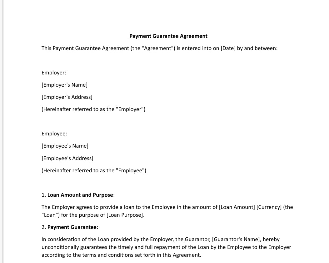 Payment Guarantee Agreement – Arkhurst Online Legal Shop