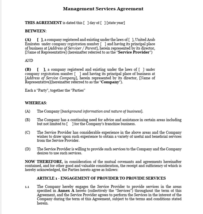 Business Management Agreement Template – Arkhurst Online Legal Shop
