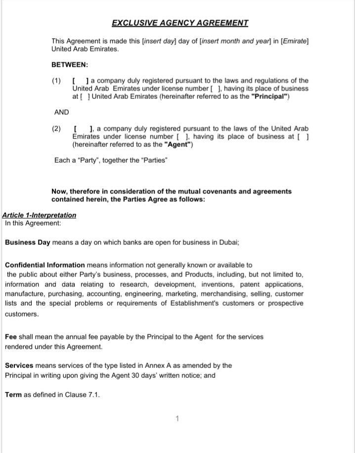 Commercial Agency Agreement Template (UAE use only) – Arkhurst Online ...