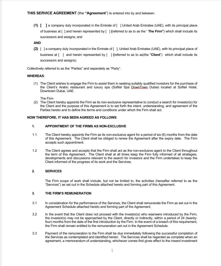 Service Provider Agreement Template – Arkhurst Online Legal Shop