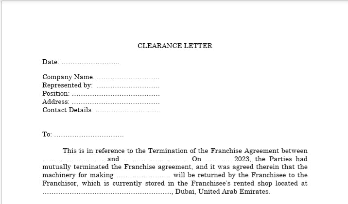 Franchise Termination Clearance Letter – Arkhurst Online Legal Shop